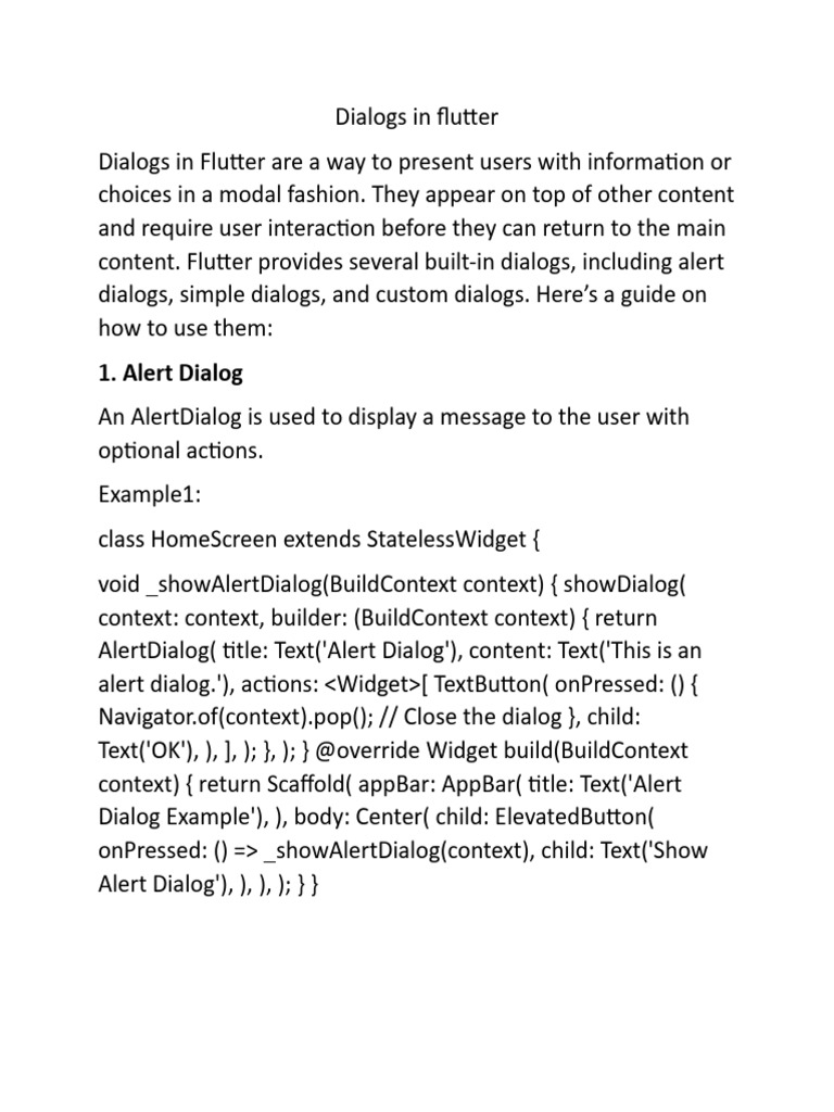 Dialogs in flutter | PDF | Application Software | Free Software