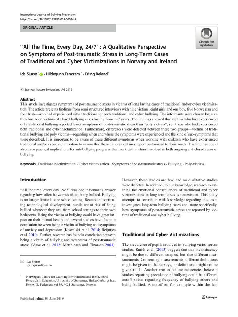 10.1007@s42380 019 00024 8 | PDF | Psychological Trauma | Bullying