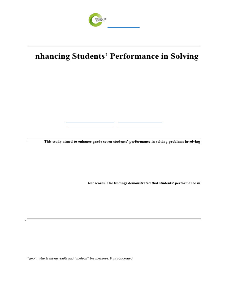 Enhancing Students' Performance in Solving Problems Involving Sides and ...