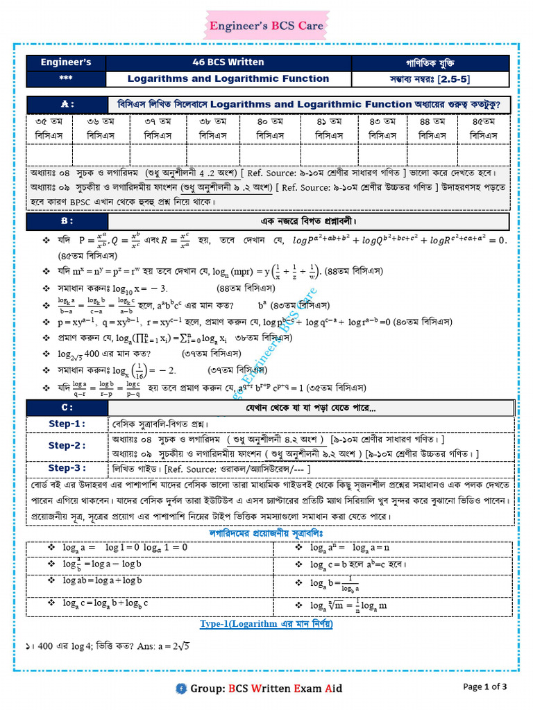 PDF No-47 - Logarithms and Logarithmic Function Note by EBC | PDF
