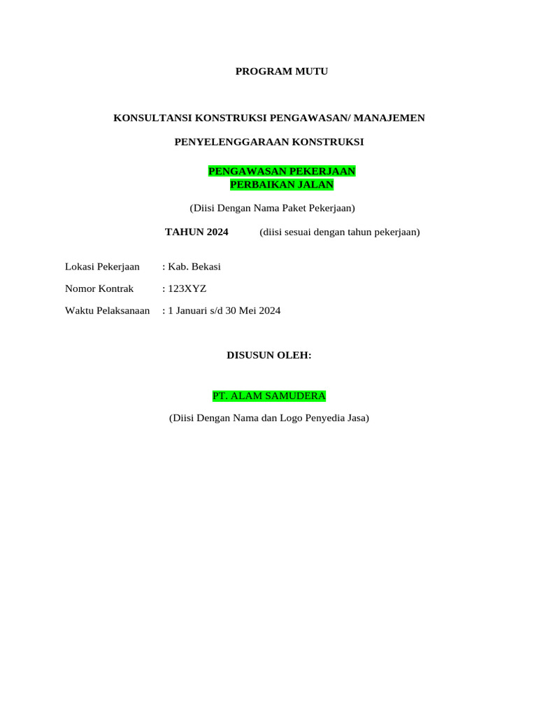 Template Program Mutu | PDF