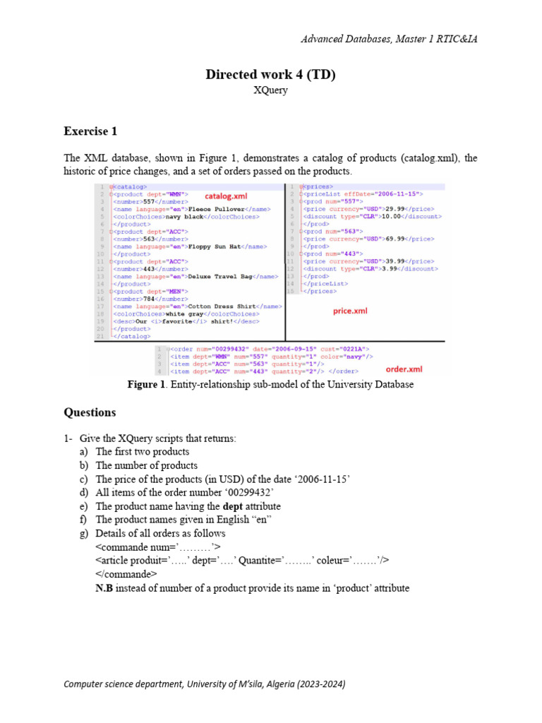 XQuery Exercises for XML Database Analysis | PDF