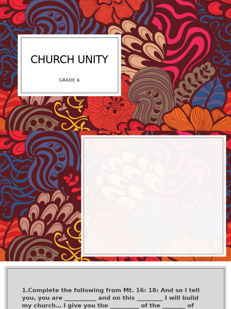 Church Unity for Grade 6 Students | PDF