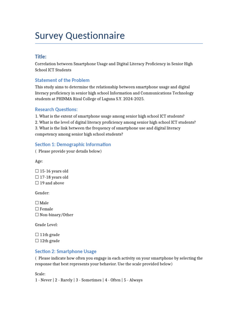 Formatted Survey Questionnaire | PDF | Application Software | Literacy