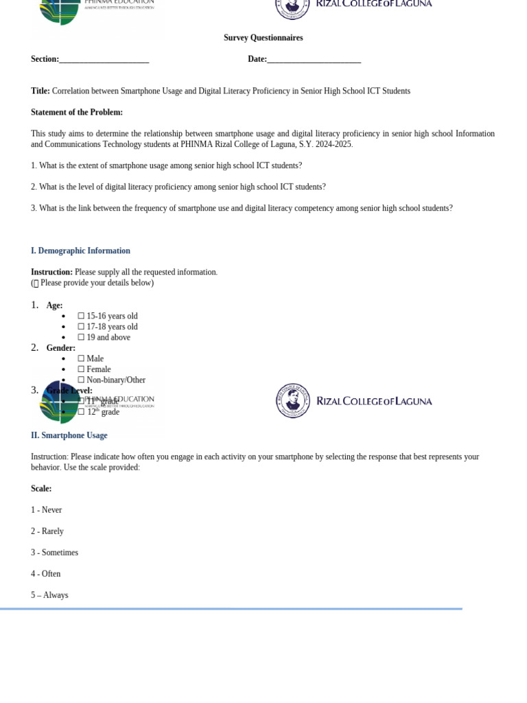 PR2 G4 Questionnaire 1 Landscape | PDF | Literacy | Application Software