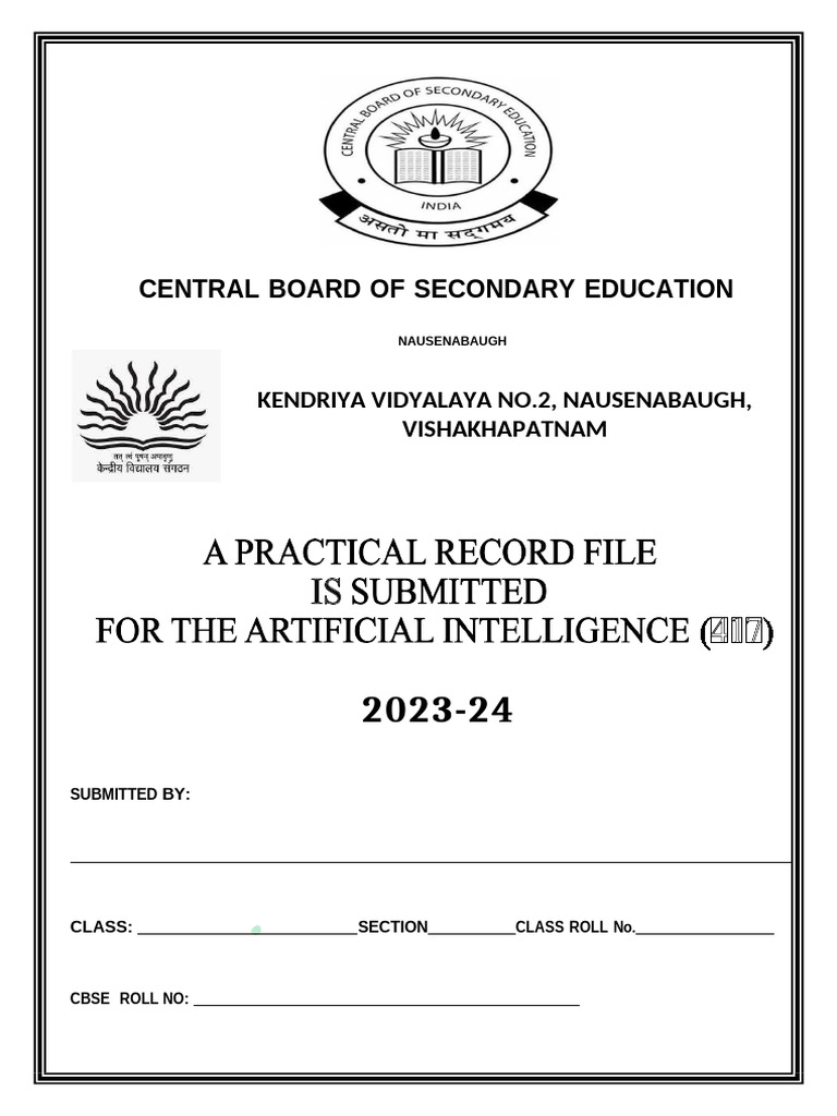 Class X Practical File Artificial Intelligence For 2022-23 | PDF ...