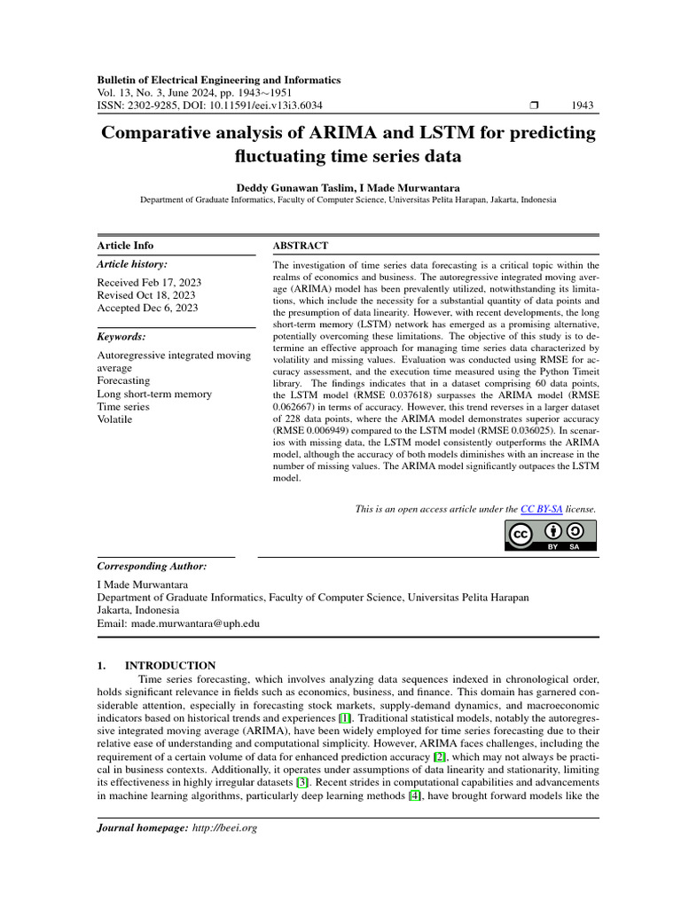 Comparative Analysis of ARIMA and LSTM For Predicting Fluctuating Time Series Data | PDF | Time ...
