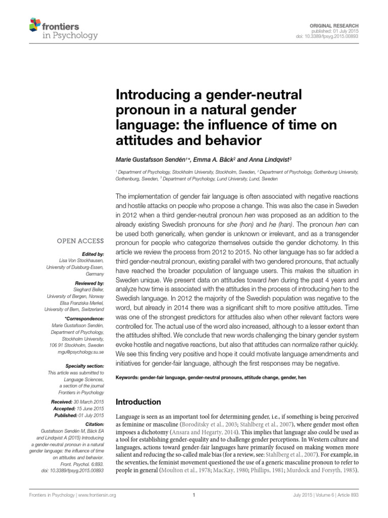 Introducing A Gender-Neutral Pronoun in A Natural Gender Language: The ...