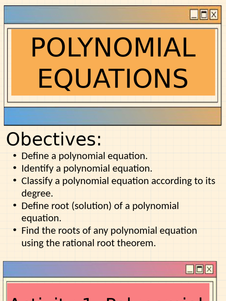 Polynomial Equations Guide | PDF | Equations | Zero Of A Function
