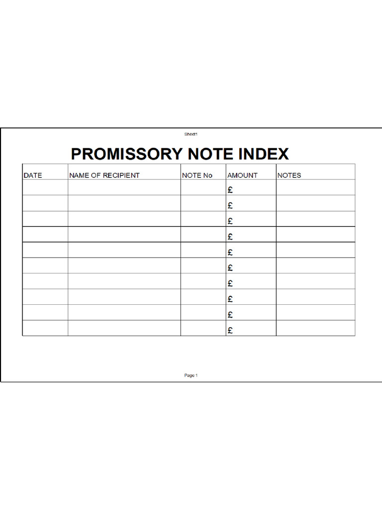 Promissory Note Index Sheet | PDF