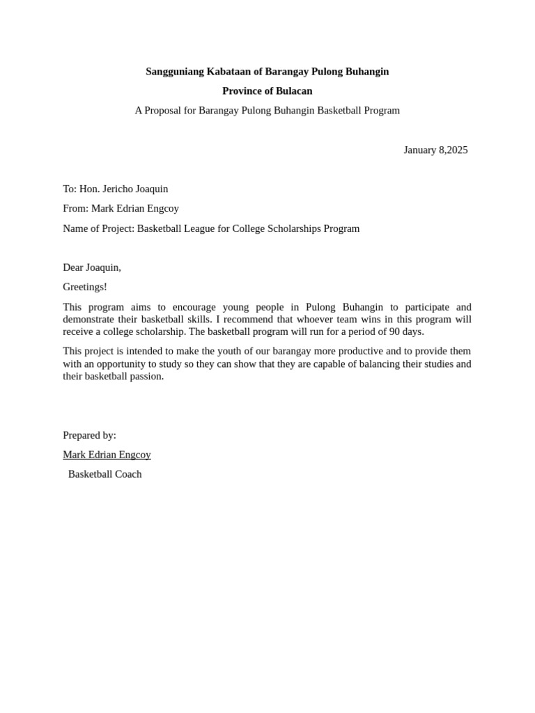 Basketball Program Proposal for Scholarships | PDF