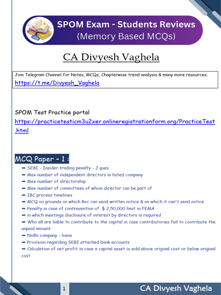 SPOM Law Exam MCQs @divyesh - Vaghela | PDF | Liquidation | Business Law