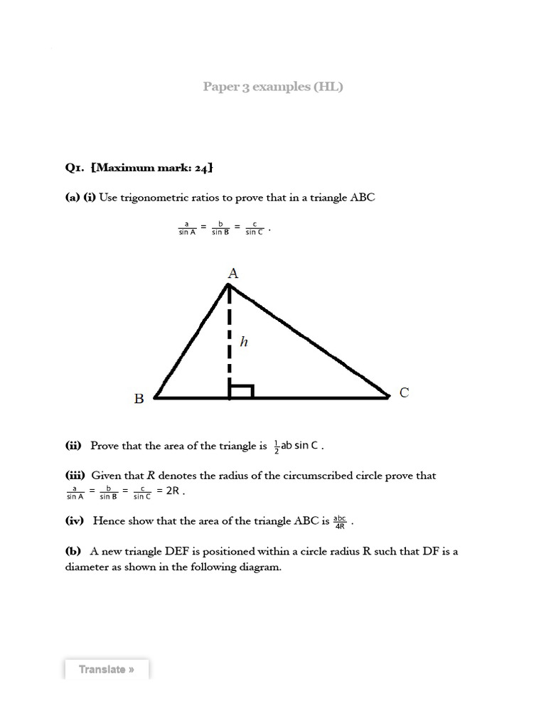 Paper 3 Examples (HL) - IBDP Math HL - SL | PDF