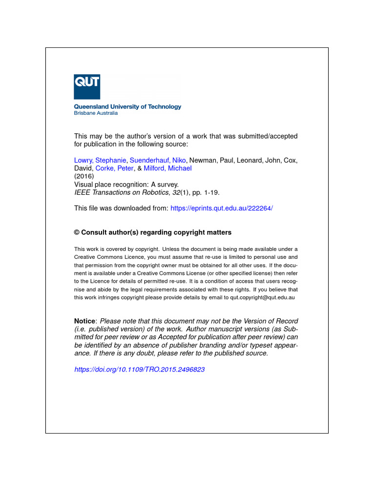 3 Visual Place Recognition A Survey Revised Final | PDF | Computer Vision