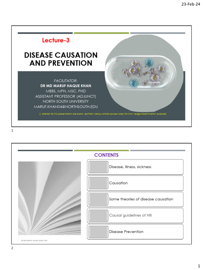 Lecture 3- Disease Causation_MMHK_2024 | PDF | Epidemiology | Medical Specialties