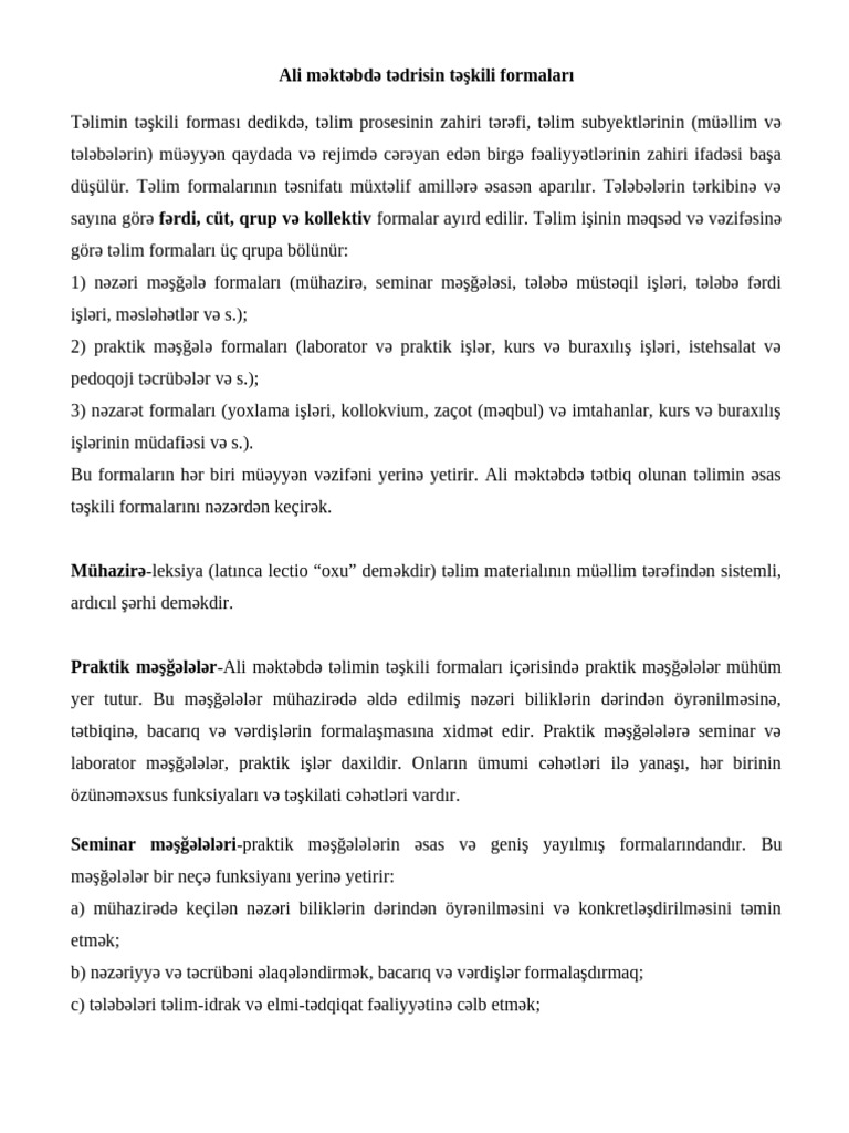 Təlimin Təşkili Formaları | PDF