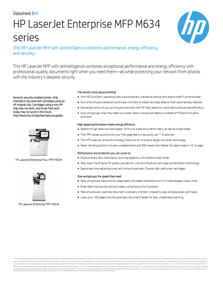 HP LaserJet Enterprise MFP M634 series | PDF | Image Scanner | Wi Fi