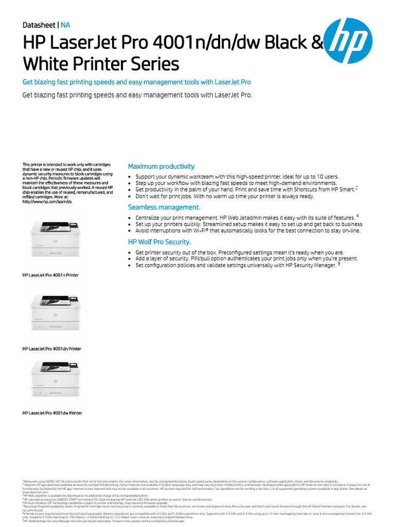 HP LaserJet Pro 4001n - dn | PDF | Printer (Computing) | Hewlett Packard