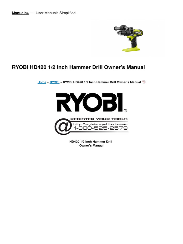 hd420 12 Inch Hammer Drill Manual | PDF | Drilling | Drill
