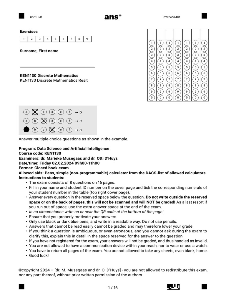 Resit 2023-2024 Exam Discrete Maths Procedural Programming Calculus ...