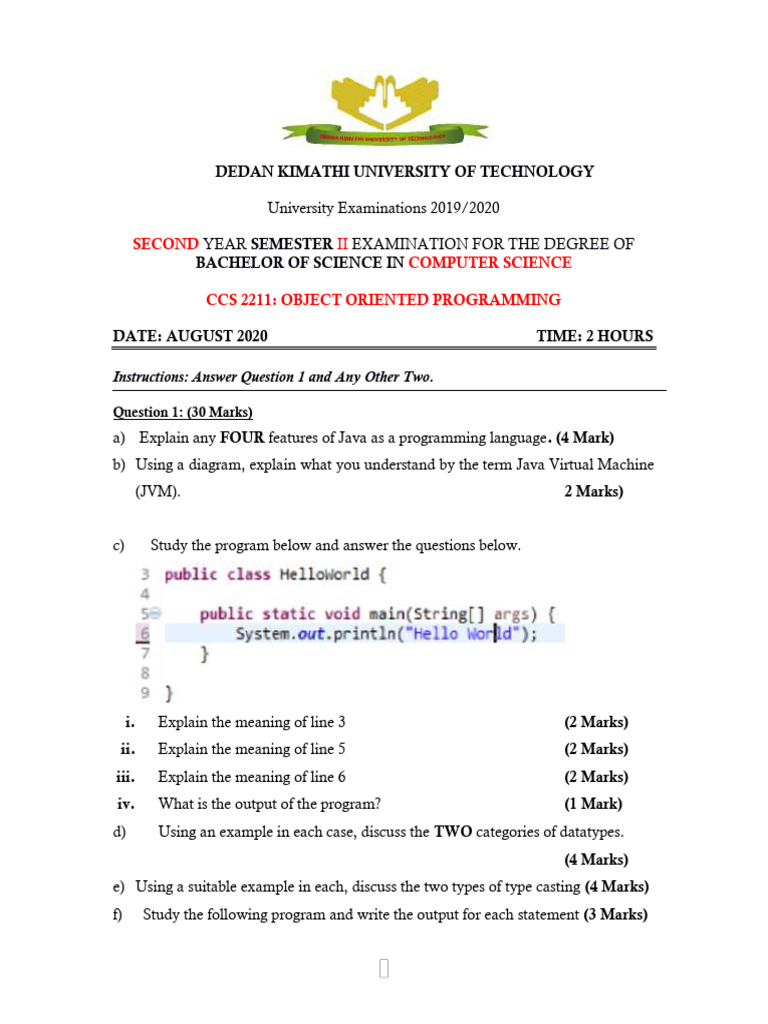 Ccs 2211 Oop Question Paper | PDF | Parameter (Computer Programming) | Databases