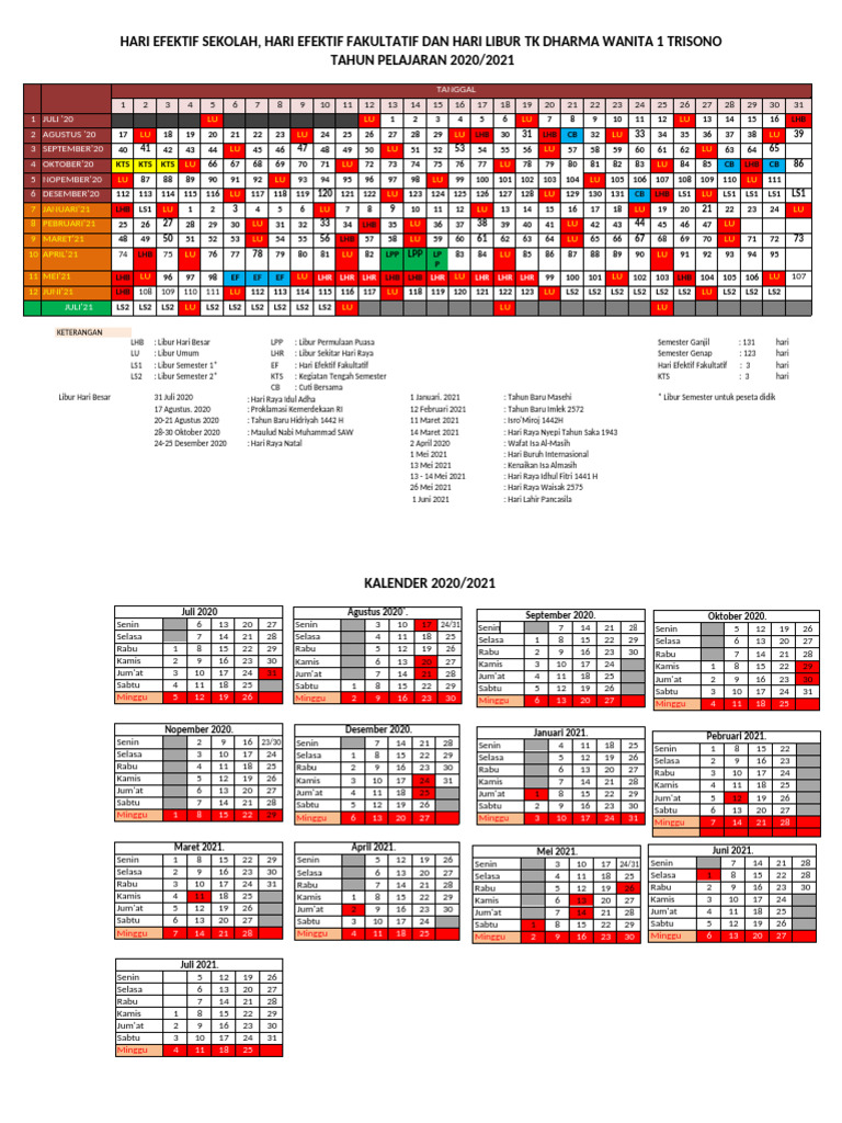 kalender pendidikan 2020-2021 TK DW PONDOK | PDF