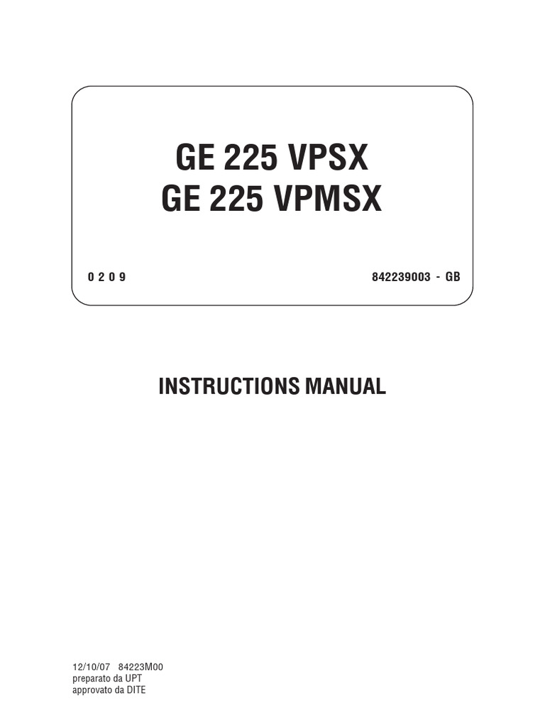 Ge 225 VPSX VPMSX Manual Eng | PDF | Decibel | Engines