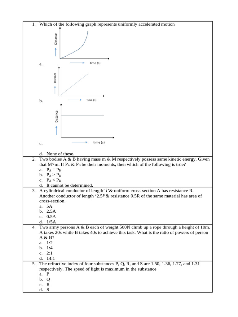 Entrance Questions For Class X | PDF | Physics | Mechanics