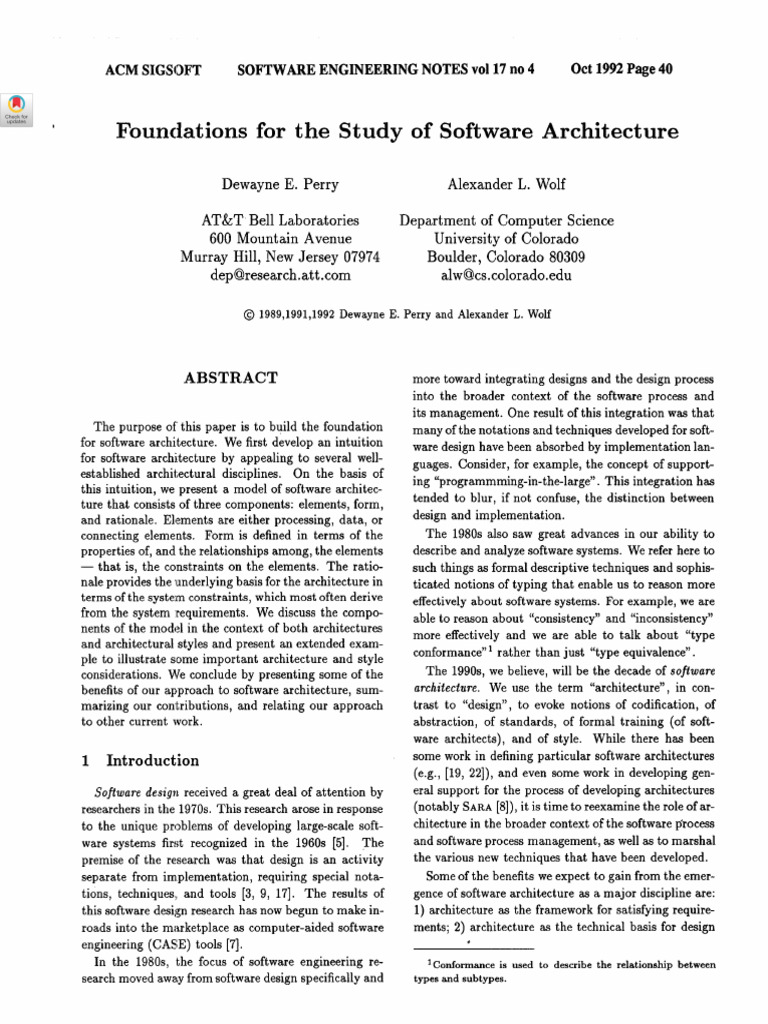 Foundations For The Study of Software Architecture | PDF | Software Architecture | Computing