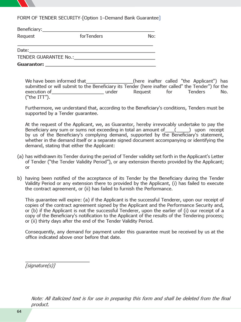 Tender Security Bank Guarantee Template | PDF