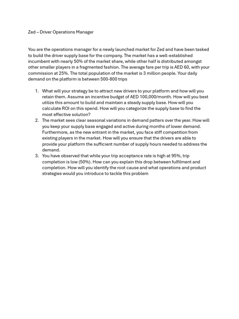 Case Study - Zed Driver Operations Manager | PDF