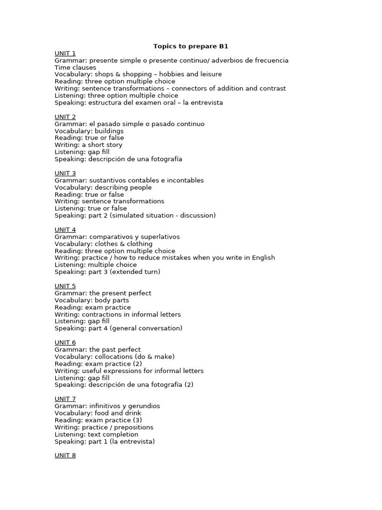 Topics to prepare B1 | PDF | Vocabulary | Linguistics