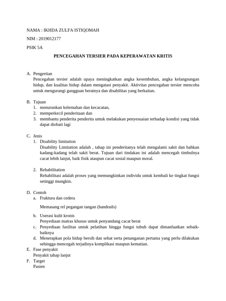 Pencegahan Tersier dalam Keperawatan Kritis | PDF