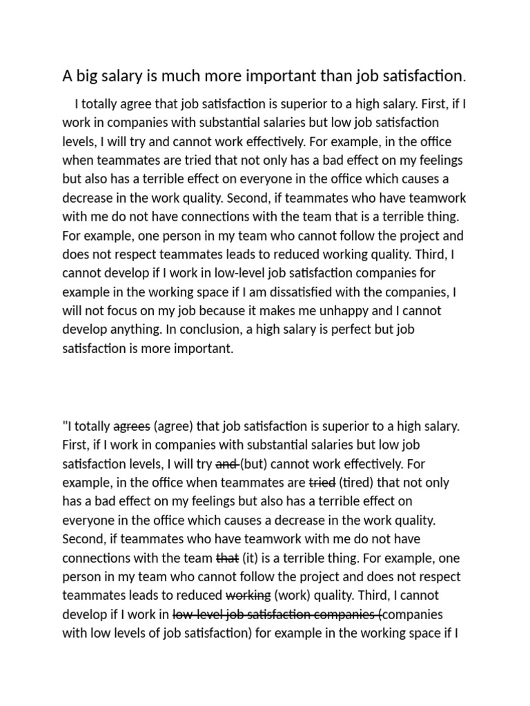 A Big Salary Is Much More Important Than Job Satisfaction | PDF