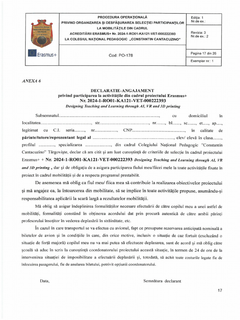 Anexa 6_Declaratie - Angajament PĂRINTE | PDF