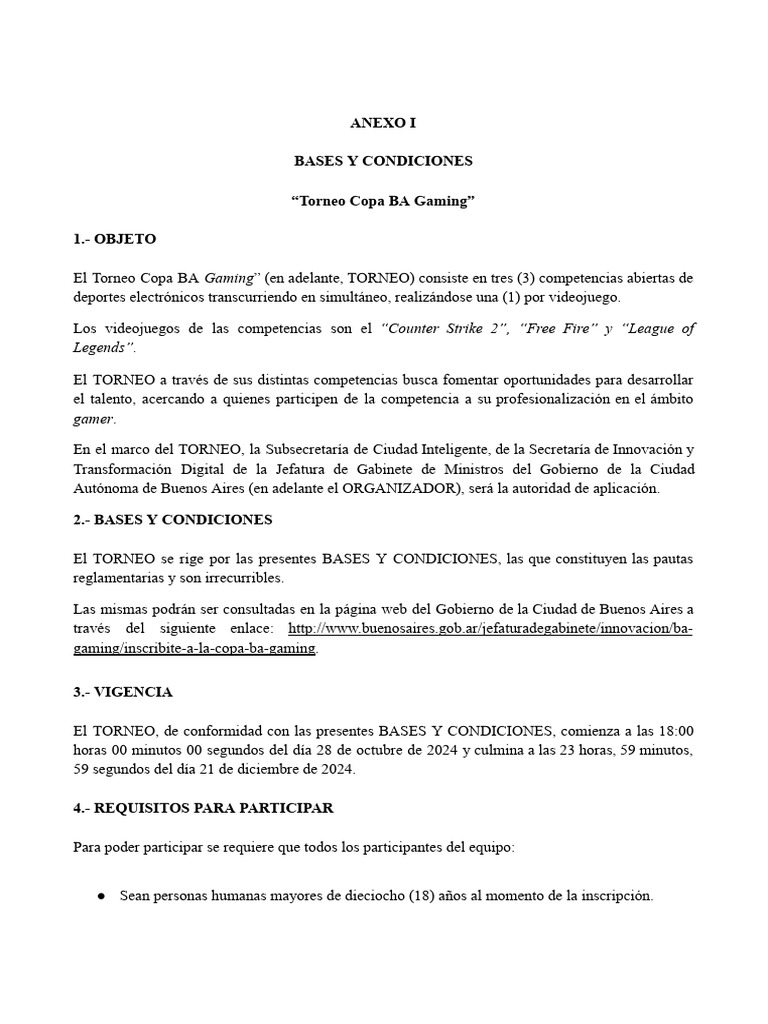 Bases y Condiciones Copa BA Gaming | PDF | Imagen | Buenos Aires