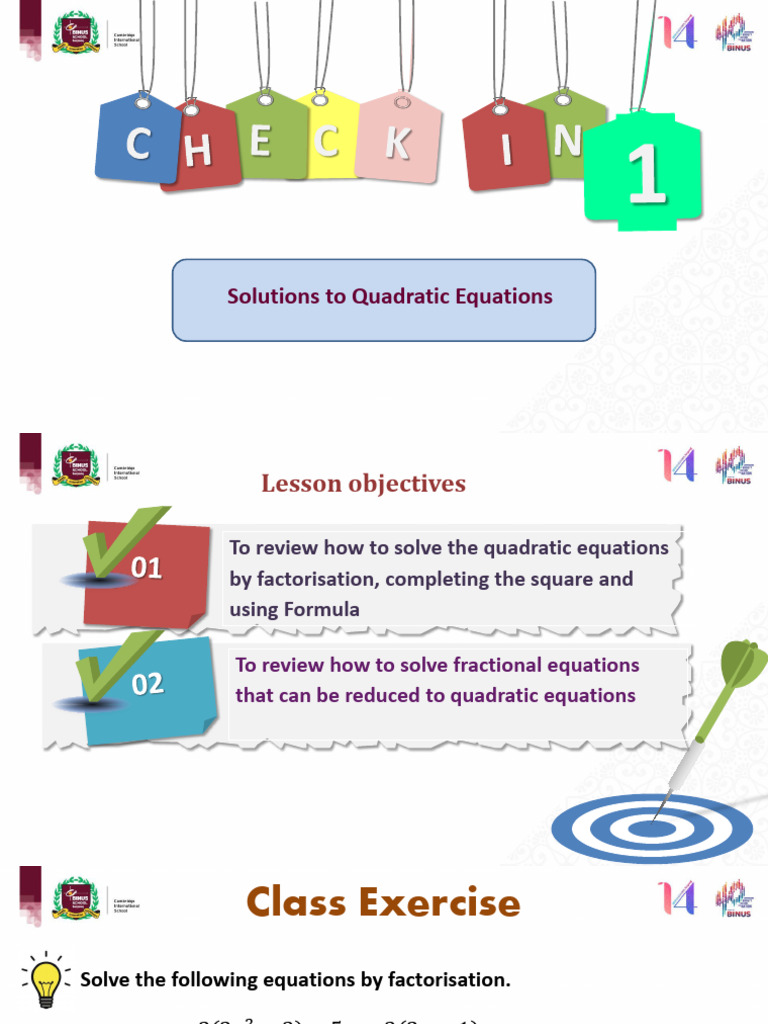 Grade 9 Mathematics - WK05 - Solution To Quadratic Equations - Check in ...