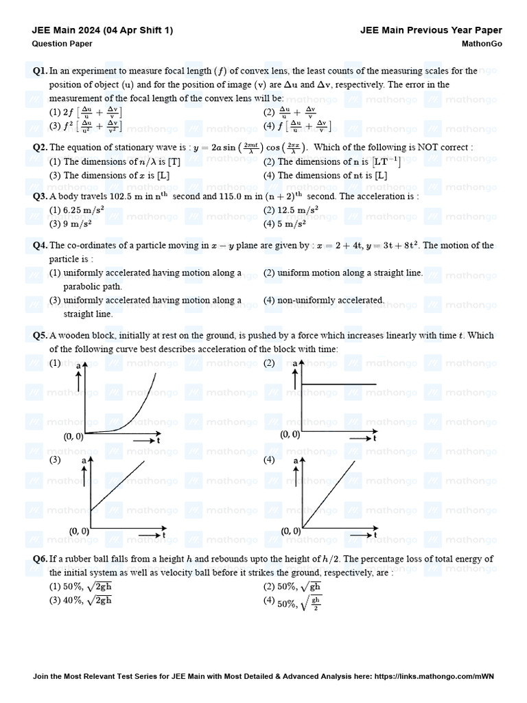 JEE Main 2024 Physics Question Paper | PDF | Acid | Force