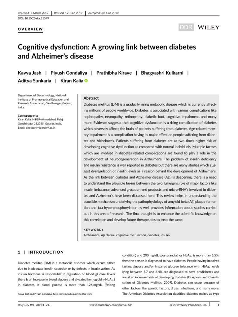 Cognitive Disfunction DB &AZ | PDF | Amyloid Beta | Diabetes