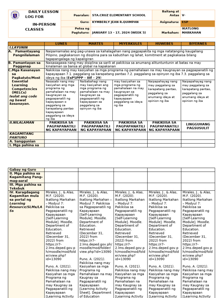 Esp 5 Week q3 Week 5 | PDF