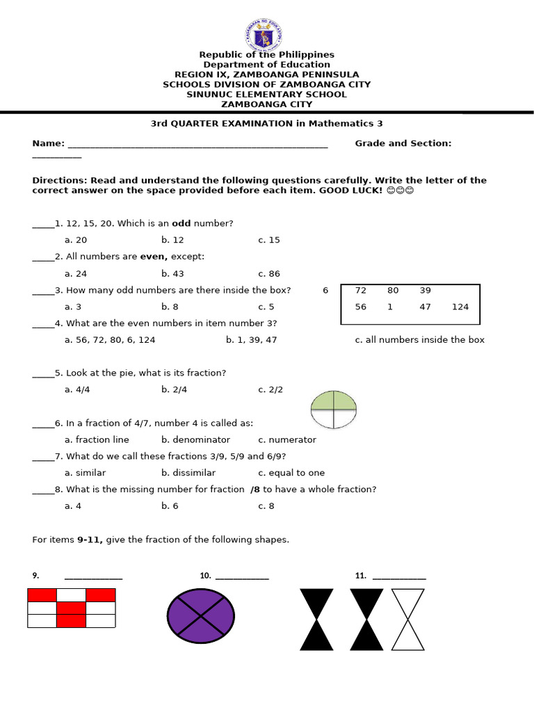 3rd-Quarter-MATH-TOS-and-Exam | PDF | Odds | Arithmetic