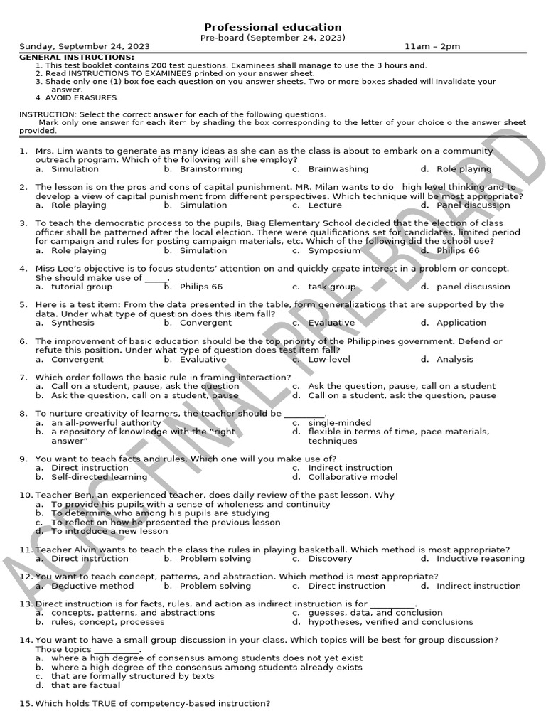 New Prof - Ed Pre-Board Sept 24, 2023 Print | PDF | Curriculum | Learning