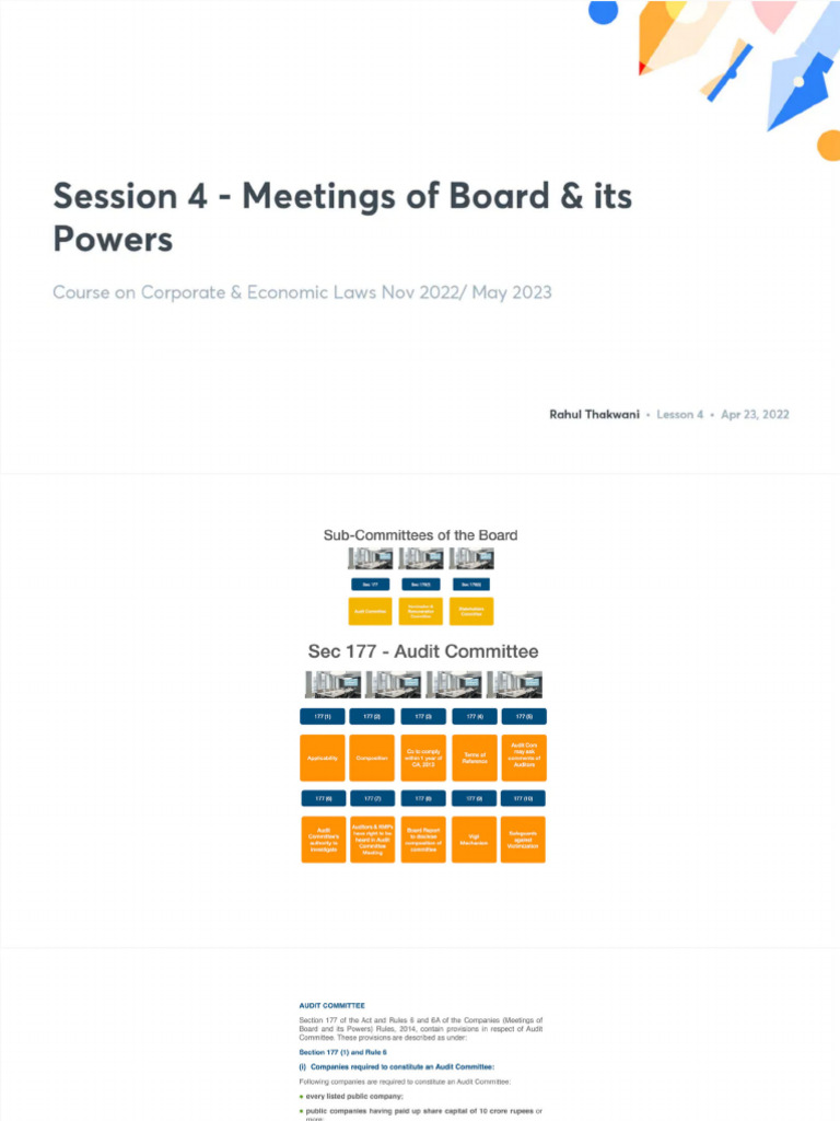 Session 4 Meetings of Board Its Powers No Anno | PDF