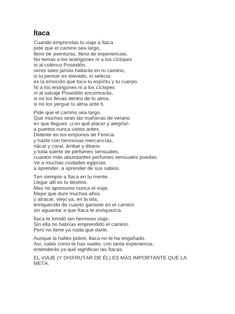 ÍTACA - Konstantinos Kavafis | PDF