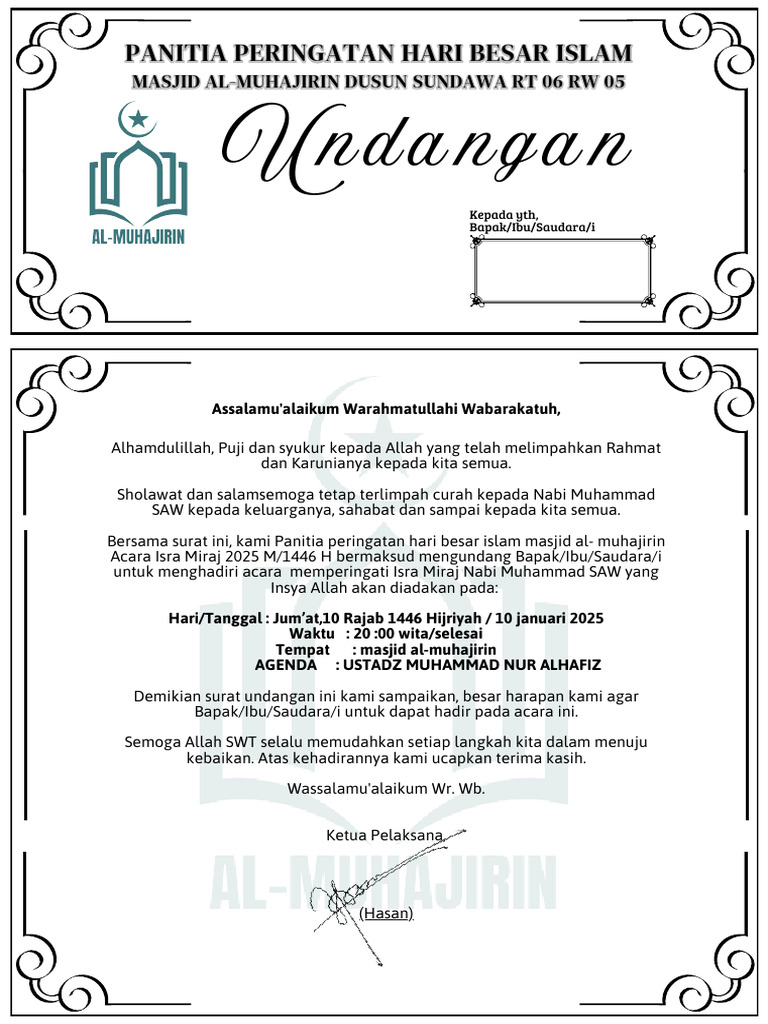 UNDANGAN PERINGATAN HARI BESAR ISLAM (1) | PDF