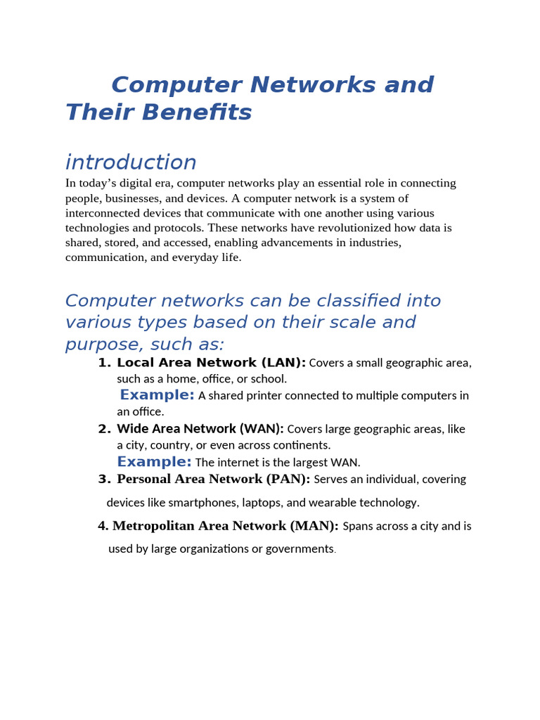 Assignment Computer Networks and Their Benefits | PDF | Computer Network | Local Area Network