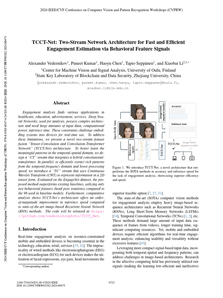 TCCT-Net: Efficient Engagement Estimation | PDF | Wavelet | Artificial ...