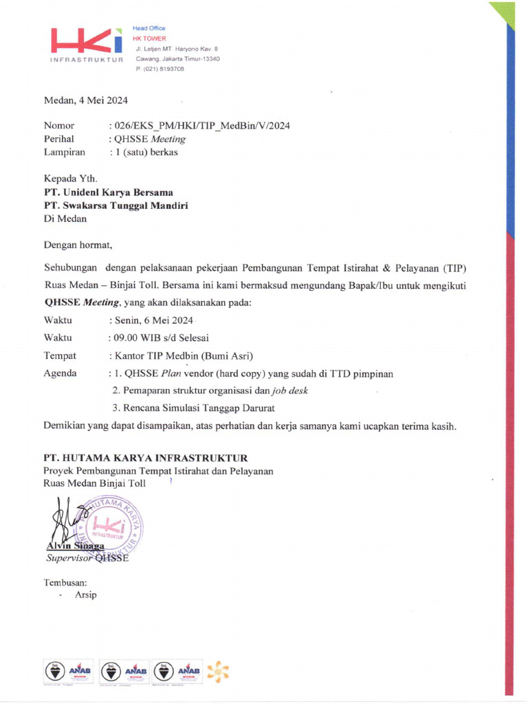 Undangan Rapat QHSSE Vendor TIP MedBin | PDF