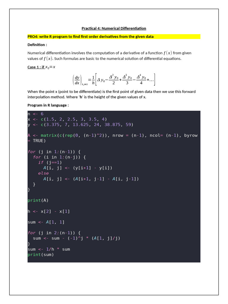 Practical 4 | PDF | R (Programming Language) | Derivative