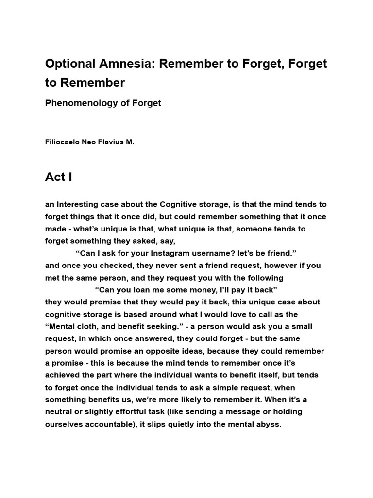 Optional Amnesia - Remember To Forget, Forget To Remember | PDF